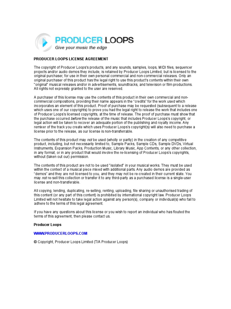 Producer Loops License Agreement | PDF | Copyright | Royalty Payment