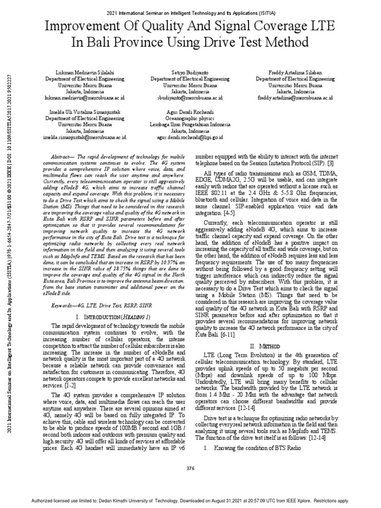 Analysis of Lte 900 Implementation To Increase Coverage and Capacity of ...