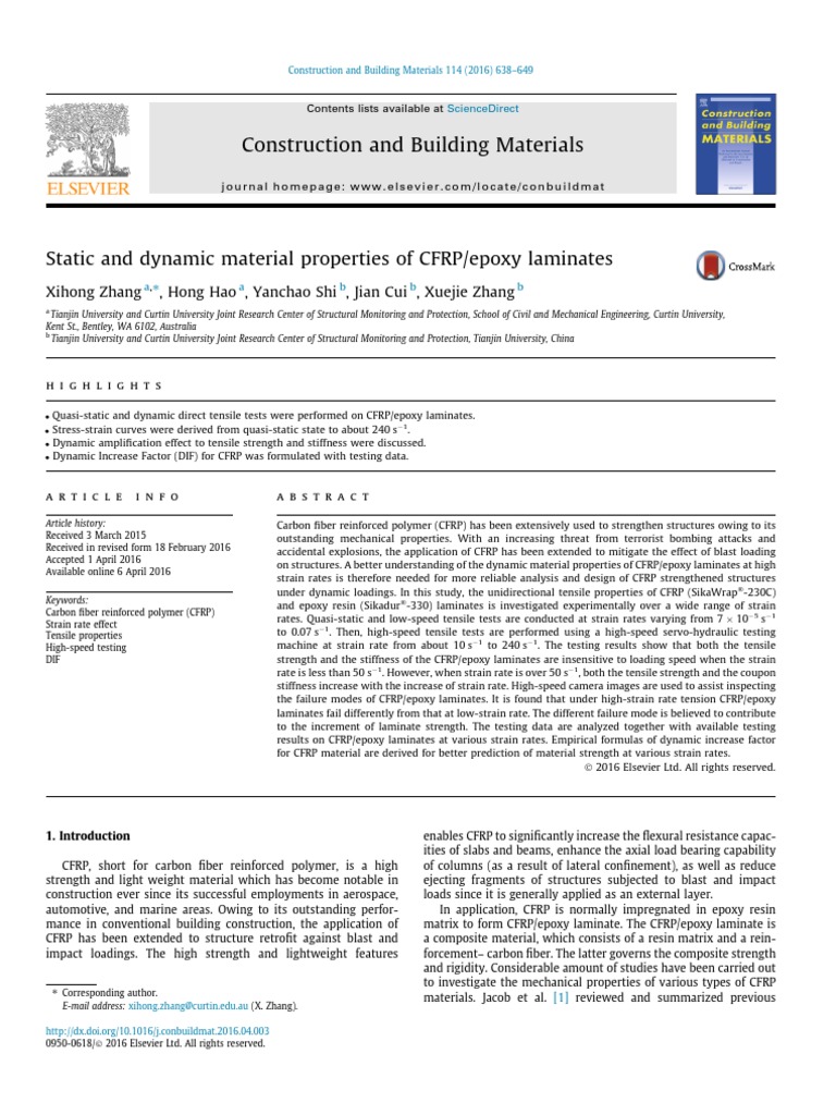 Static and Dynamic Material Properties of CFRPepoxy Laminates | PDF ...