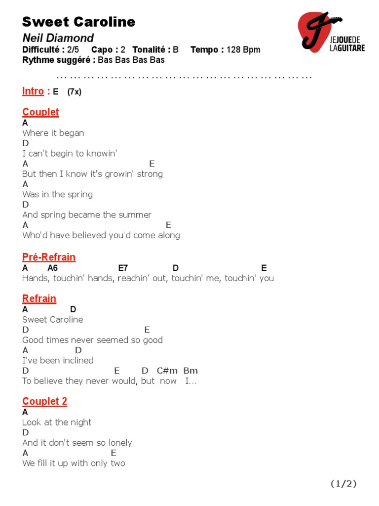 Sweet Caroline Lyrics and Chords | PDF