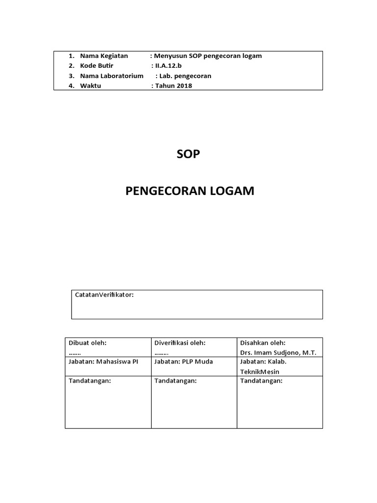 Sop Pengecoran Logam | PDF | Teknologi & Rekayasa
