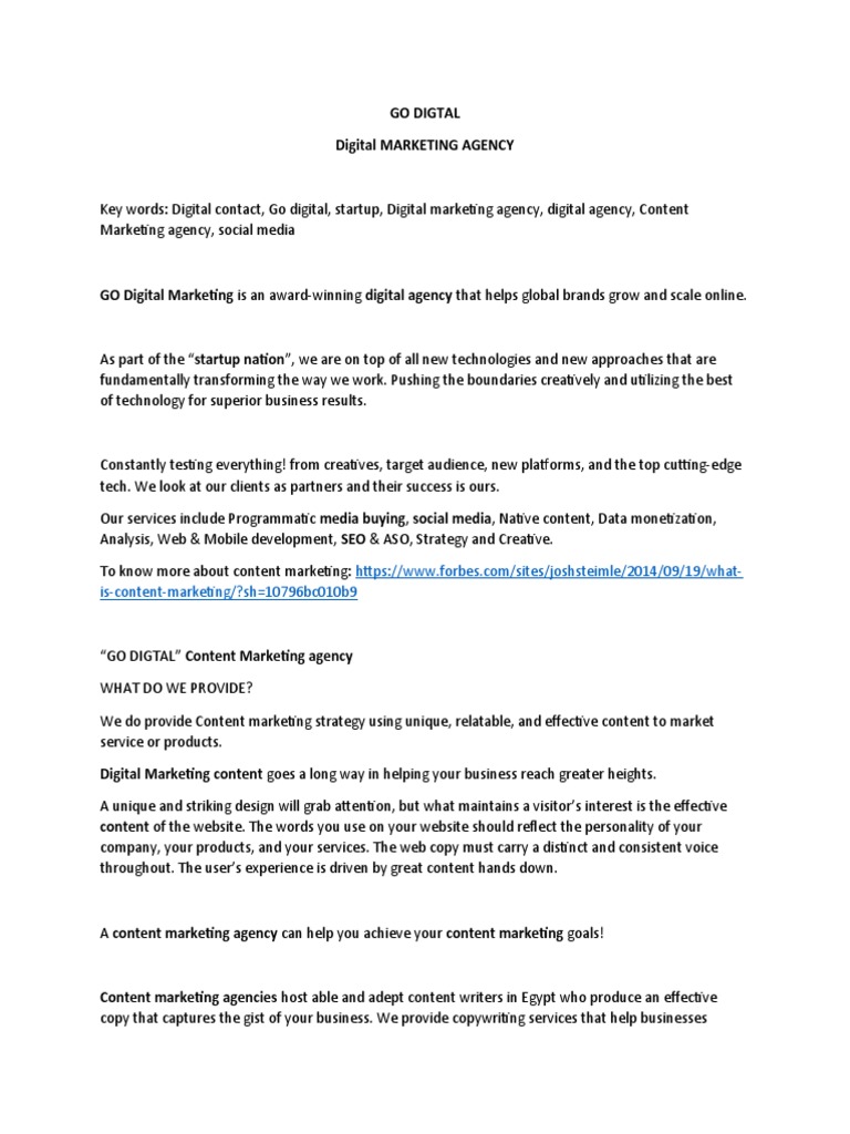 Go Digital: Your Content Marketing Partner | PDF