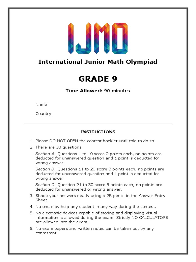 Grade 9: International Junior Math Olympiad | PDF | Numbers | Triangle