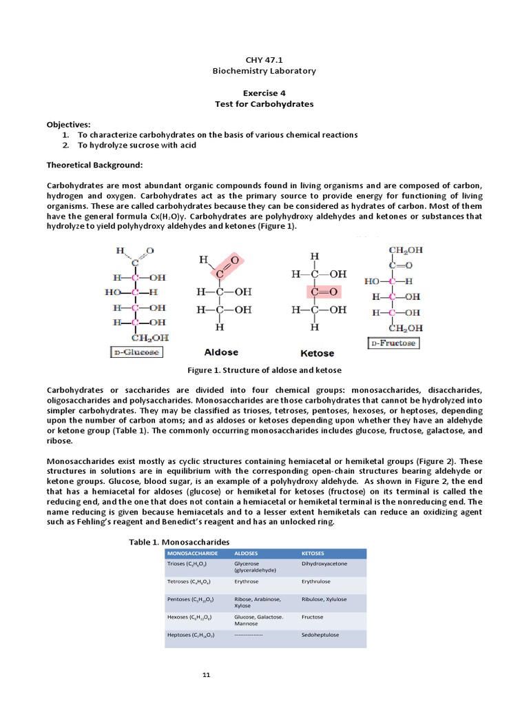 Exercise 4 Test For Carbohydrates: CHY 47.1 Biochemistry Laboratory ...