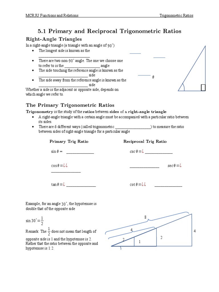 5.1 Primary and Reciprocal Trig Ratios | PDF | Trigonometry | Trigonometric Functions