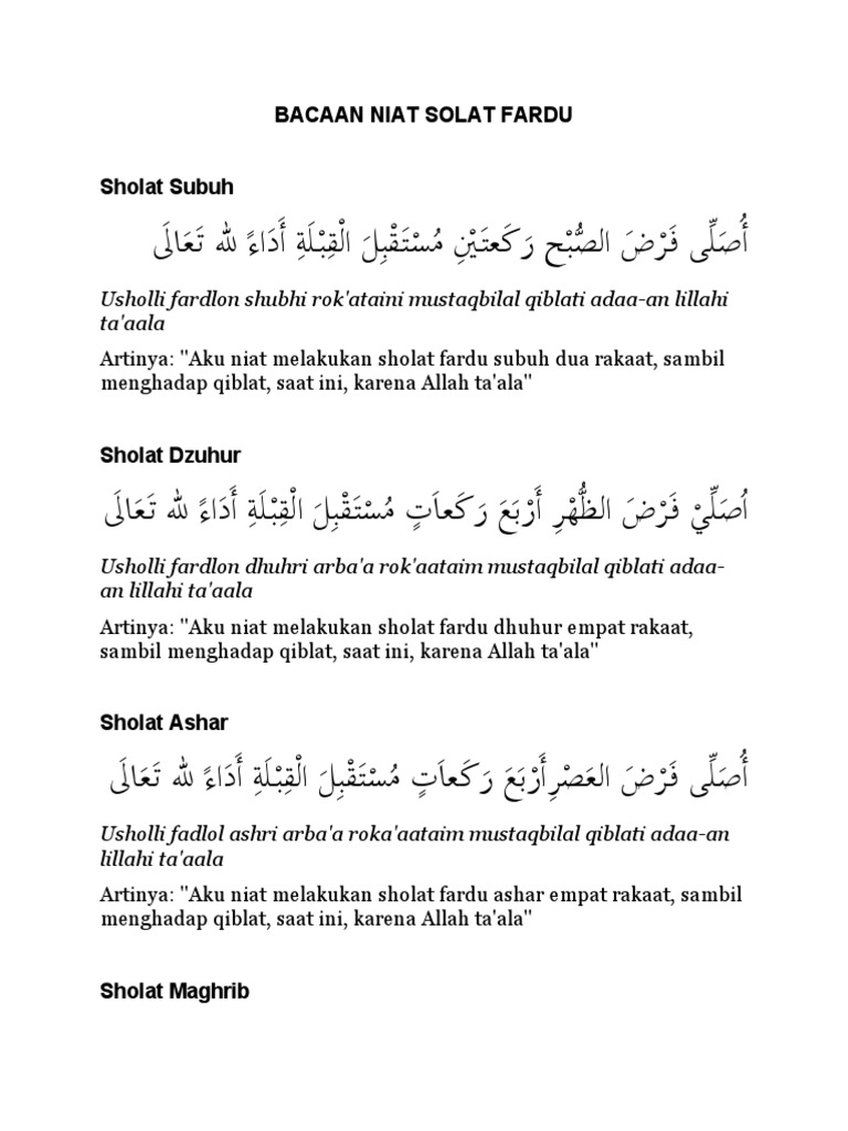 Bacaan Niat Solat Fardu | PDF