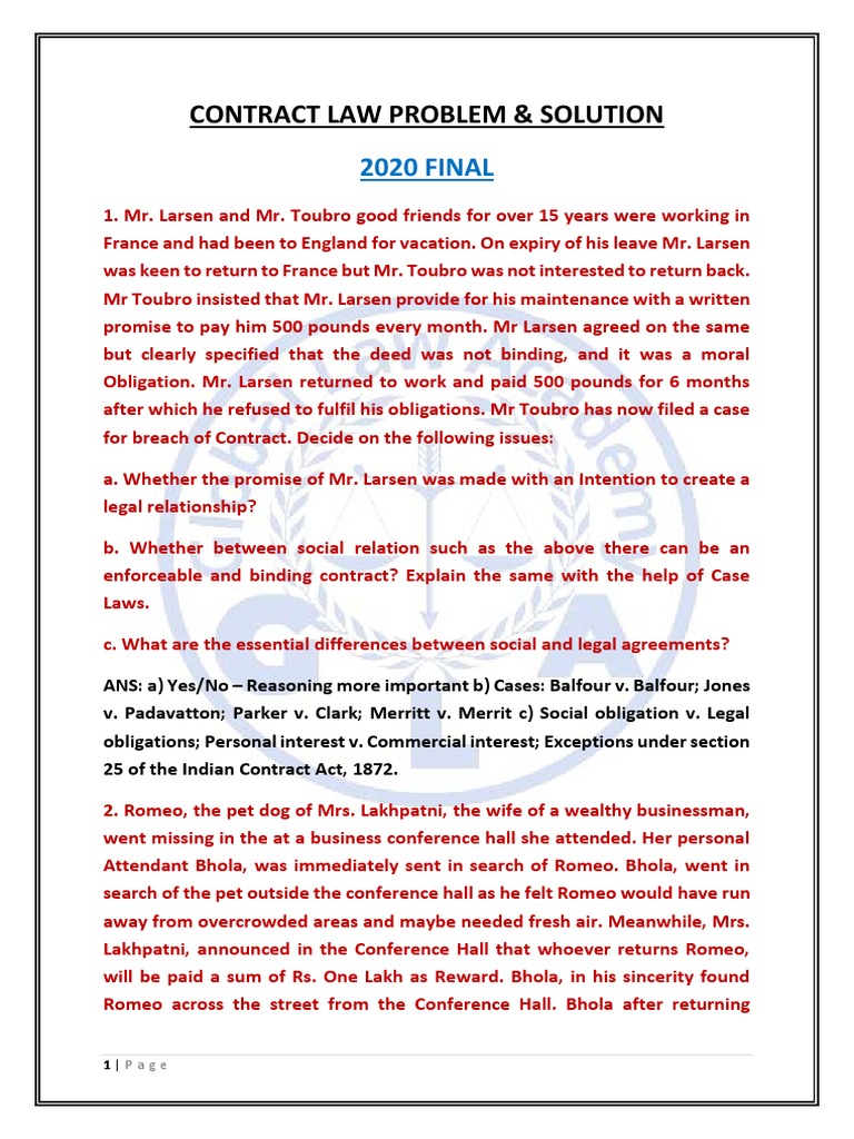 Contract Law Problem PDF | PDF | Fiduciary | Offer And Acceptance