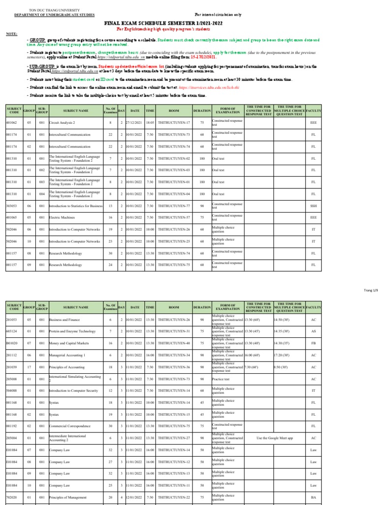 Final Exam Schedule Semester 1/2021-2022: 15-17/12/2021. Students ...
