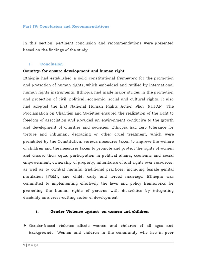 Part IV: Conclusion and Recommendations: Country-For Ensure Development ...