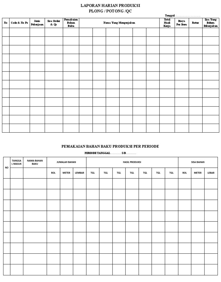 Form Laporan Harian Produksi | PDF