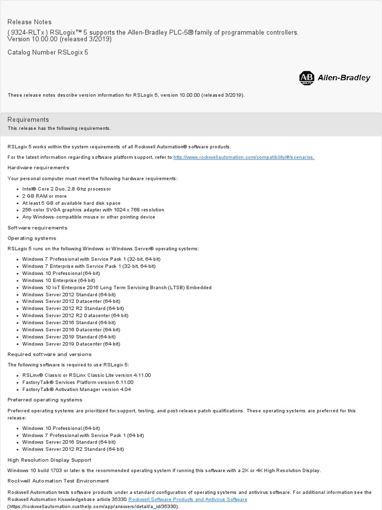 RSLogix 5 - 10.00.00 (Released 3 - 2019) | PDF | Installation (Computer ...