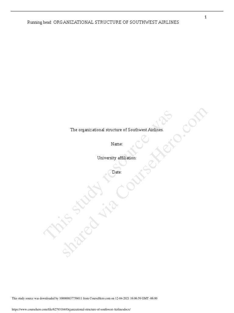 This Study Resource Was: Organizational Structure of Southwest Airlines ...