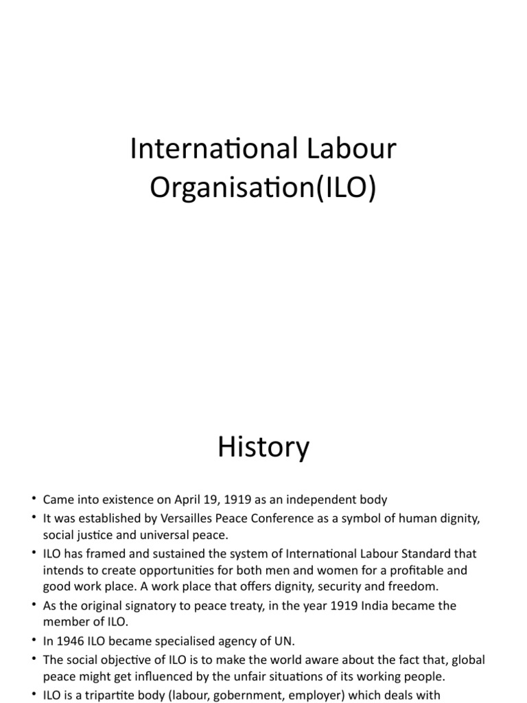 History and Objectives of ILO | PDF | International Labour Organization ...