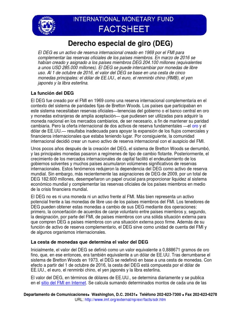 Derecho Especial de Giro del FMI | PDF | Derechos especiales de dibujo ...