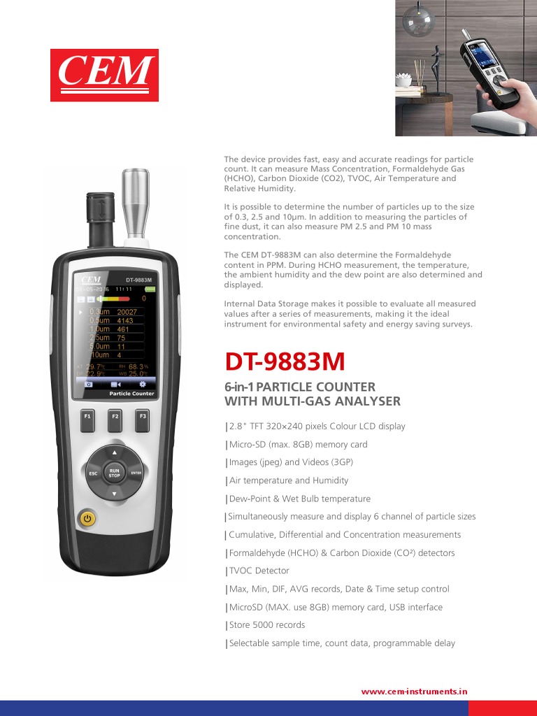 CEM DT-9883M Air Particle Counter With Multi-Gas Analyser Catalogue | PDF