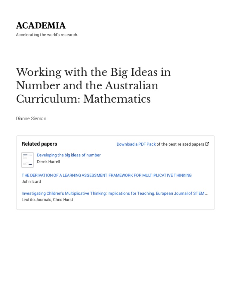 Working With The Big Ideas in Number and The Australian Curriculum ...