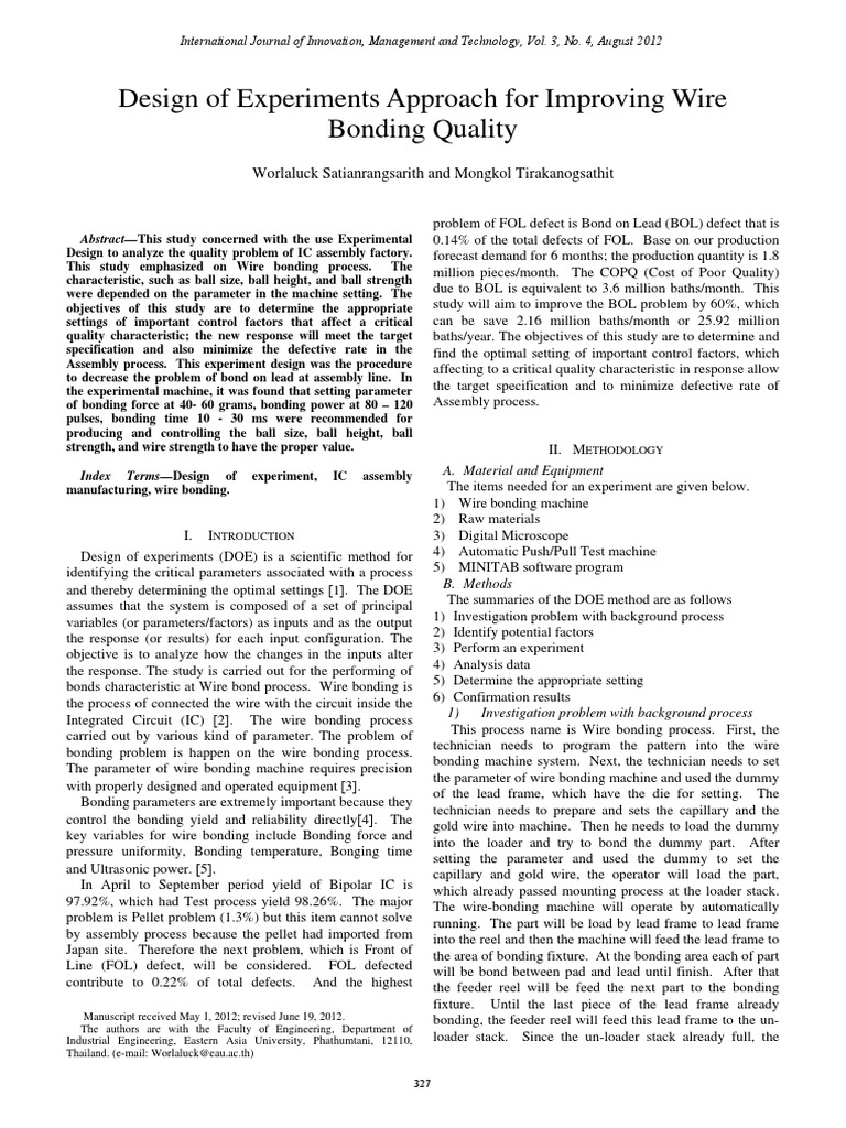 Improving Wire Bonding Quality | PDF | Analysis Of Variance | P Value