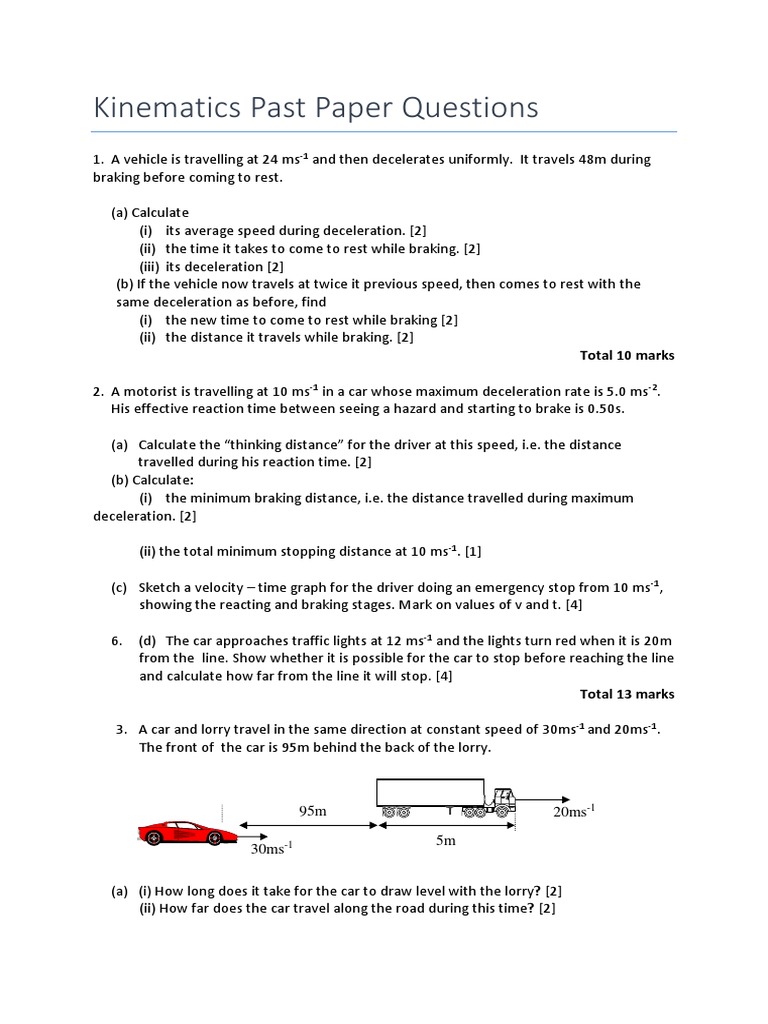 Kinematics Past Paper Questions | PDF | Acceleration | Speed