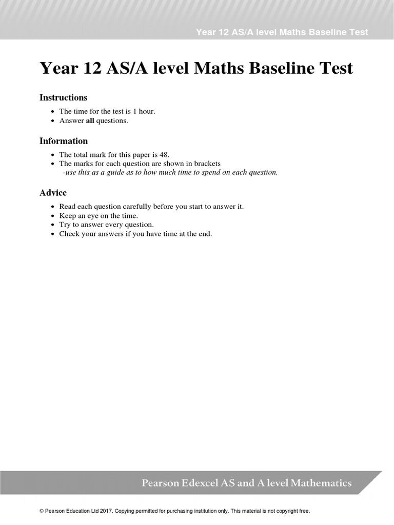 Year 12 AS/A Level Maths Baseline Test: Instructions | PDF ...