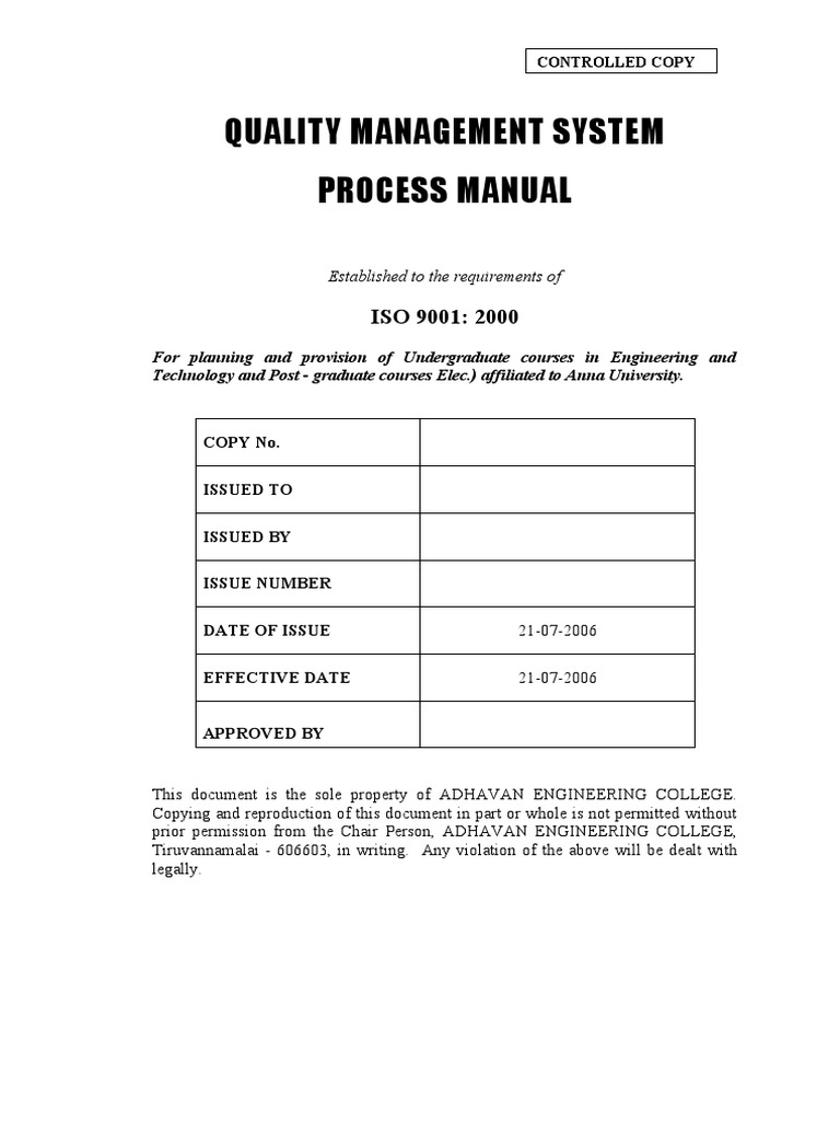 QMSP Manual 21-07-06 | PDF | Audit | Iso 9000