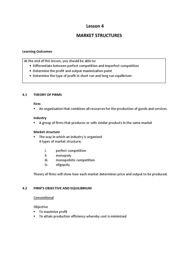 Lesson 4 MARKET STRUCTURES | PDF | Monopoly | Profit (Economics)
