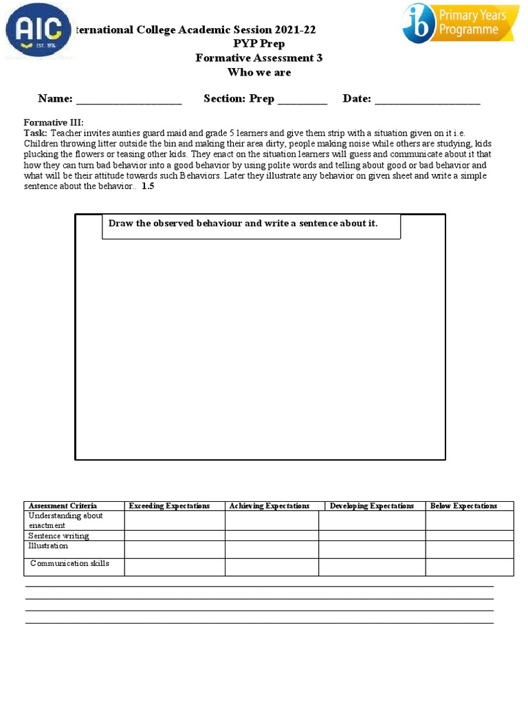 Angels International College Academic Session 2021-22 PYP Prep ...