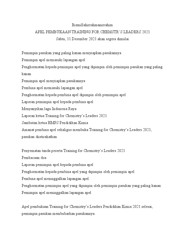 Teks MC Apel Cation 2021 | PDF