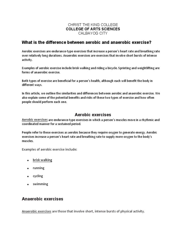 Aerobic and Anaerobic Excercises Summary | Download Free PDF | Aerobic ...