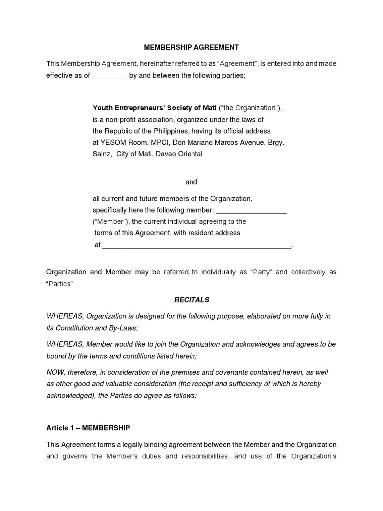 Membership Agreement: Recitals | PDF | Fee | Business Law