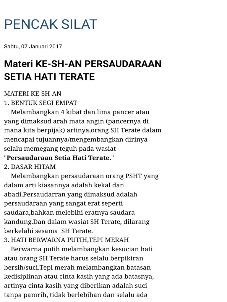 Pencak Silat - Materi Ke-sh-An Persaudaraan Setia Hati Terate | PDF