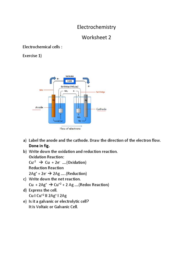 Electrochemistry Worksheet 2: Done in Fig | PDF | Redox | Electrochemistry