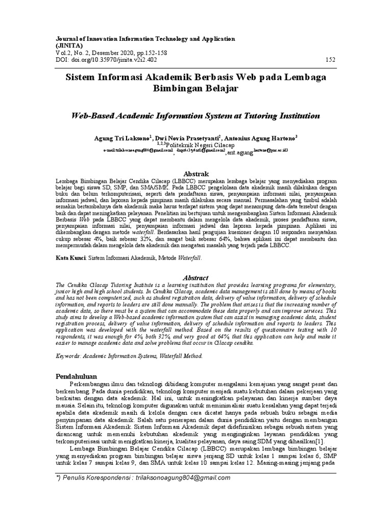 Sistem Informasi Akademik Berbasis Web Pada Lembag | PDF