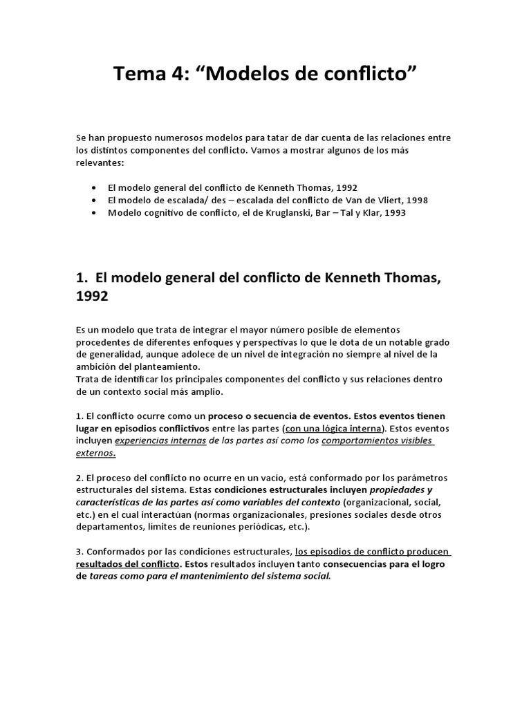 Tema 4 - Modelos Del Conflicto | PDF | Las emociones | Comportamiento