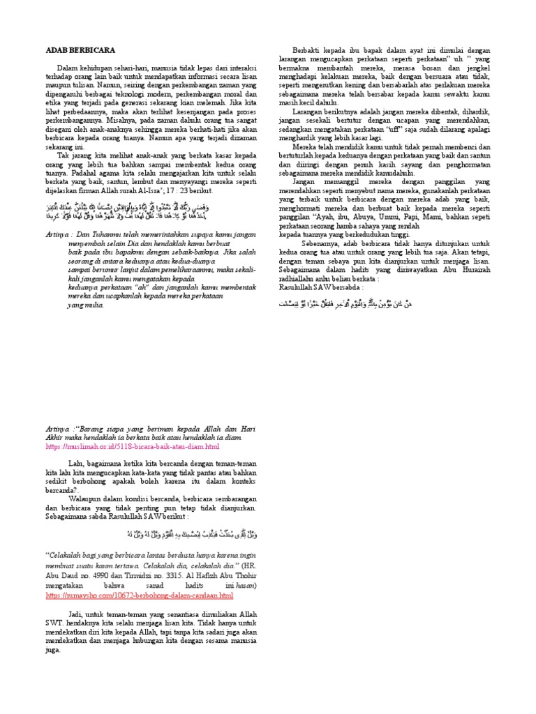 Adab Berbicara Buletin 1 | PDF