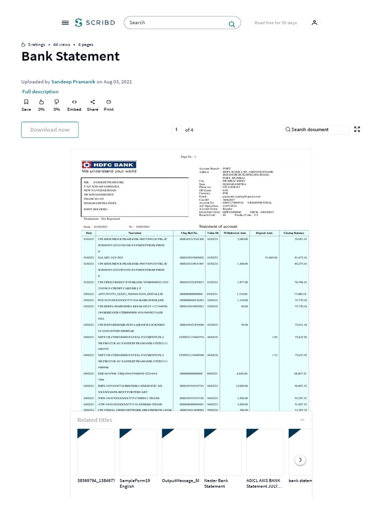Bank Statement - PDF - Business - Financial Services | PDF | Financial ...
