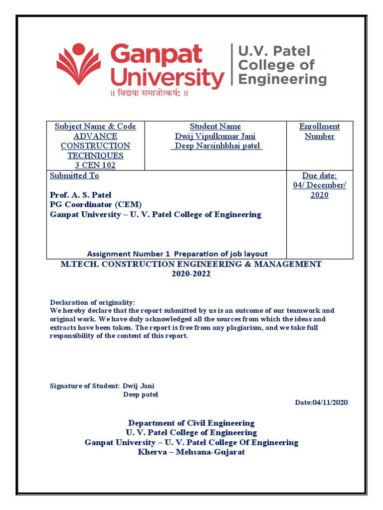 Subject Name & Code Advance Construction Techniques 3 CEN 102 Student ...