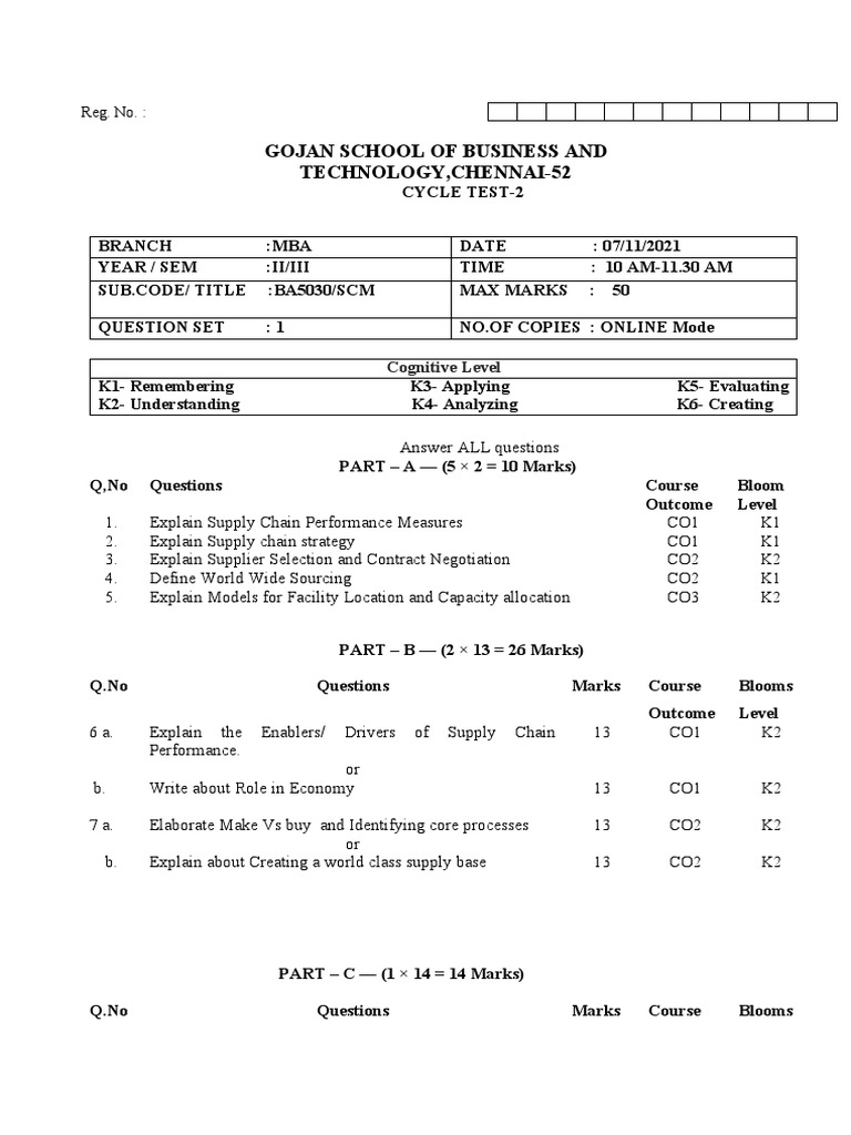 SCM Cycle Test 2 | PDF | Supply Chain | Supply Chain Management
