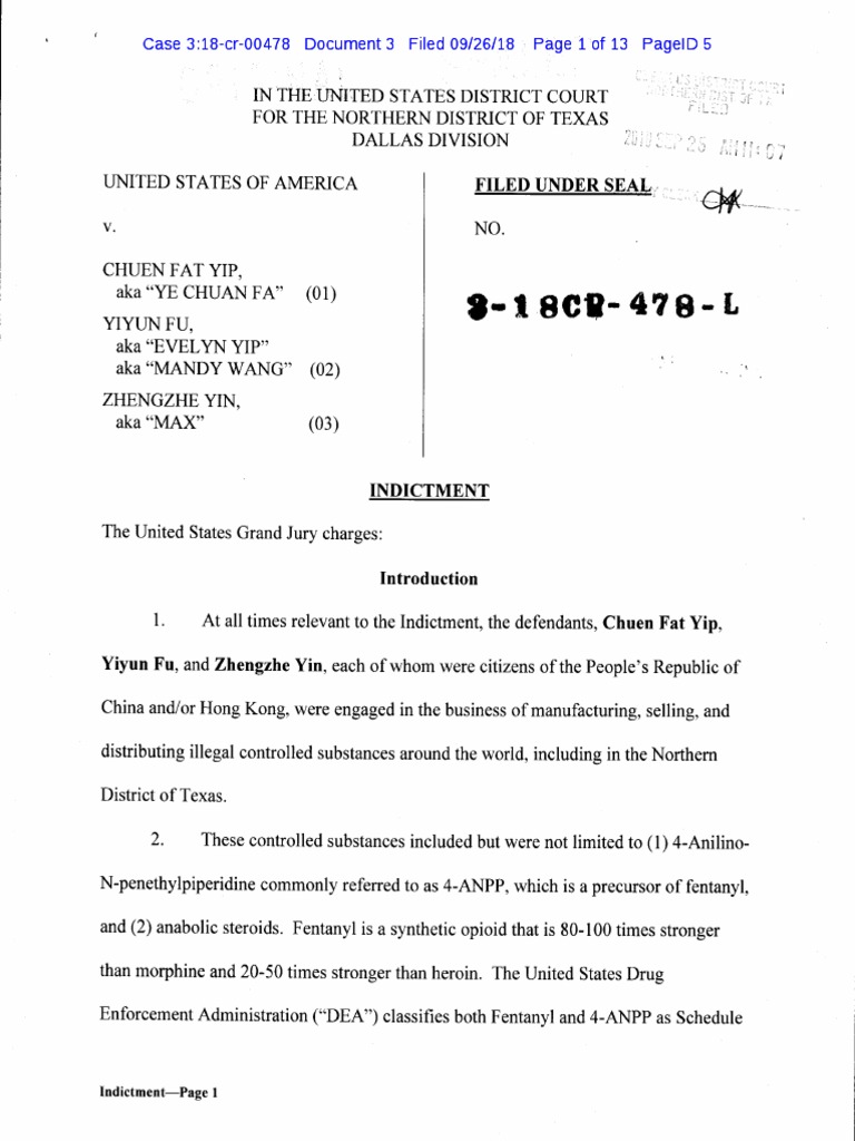 DOJ Indictment Against Chuen Fat Yip | PDF
