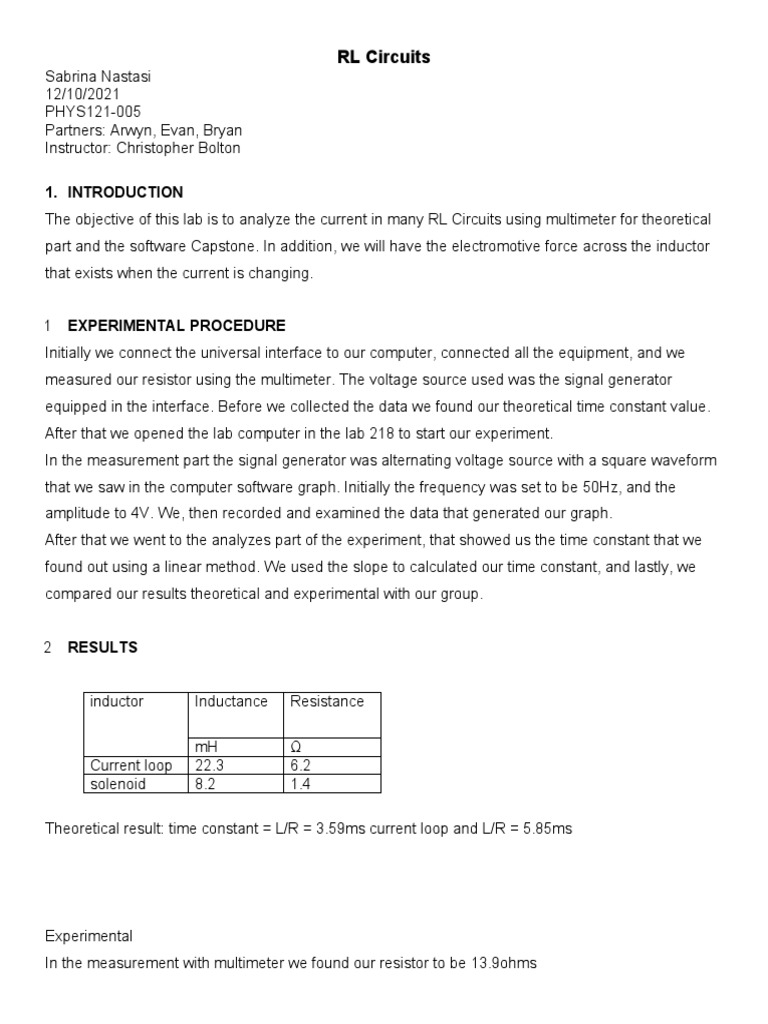 RL Circuits | PDF | Electrical Network | Computer Engineering