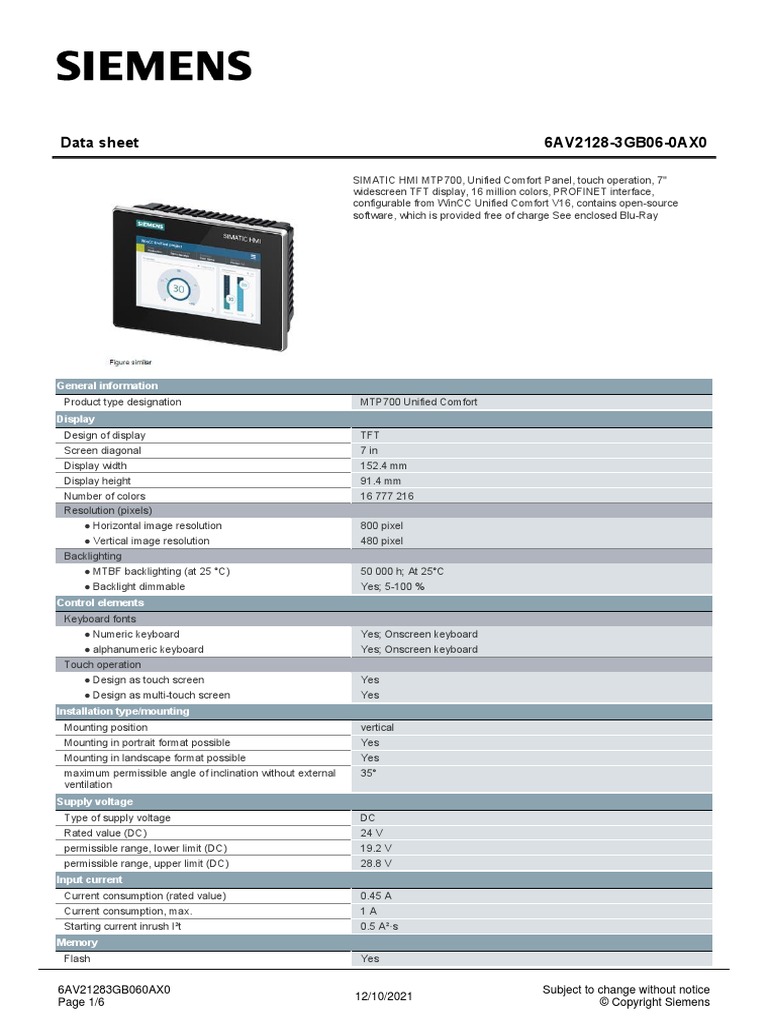 Data Sheet 6AV2128-3GB06-0AX0: General Information | PDF | Usb Flash ...