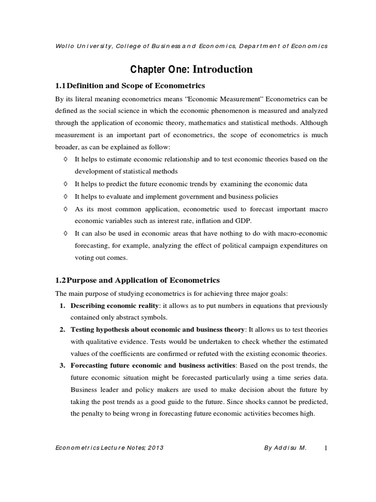 Chapter One Introduction 1 1 Definition And Scope Of Econometrics
