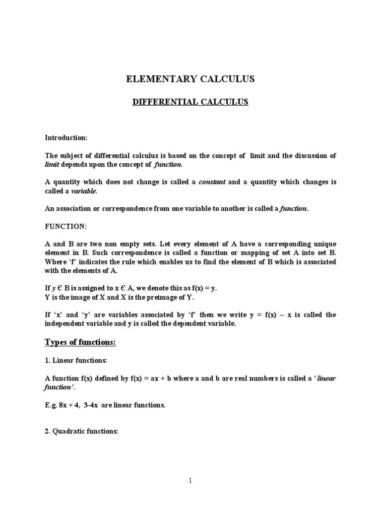 Elementary Calculus Explained | PDF | Function (Mathematics) | Derivative
