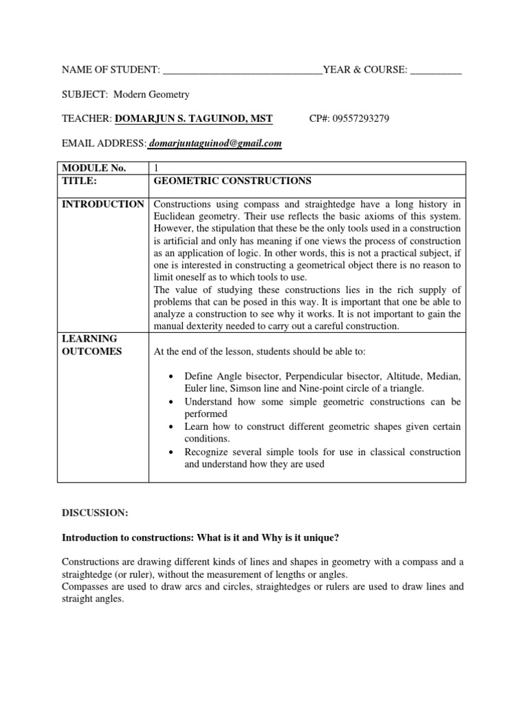 Basic Geometric Construction Modern Geometry Pdf Triangle 3984
