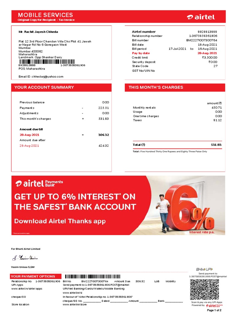 Phone Bill | PDF | Payments | Cheque