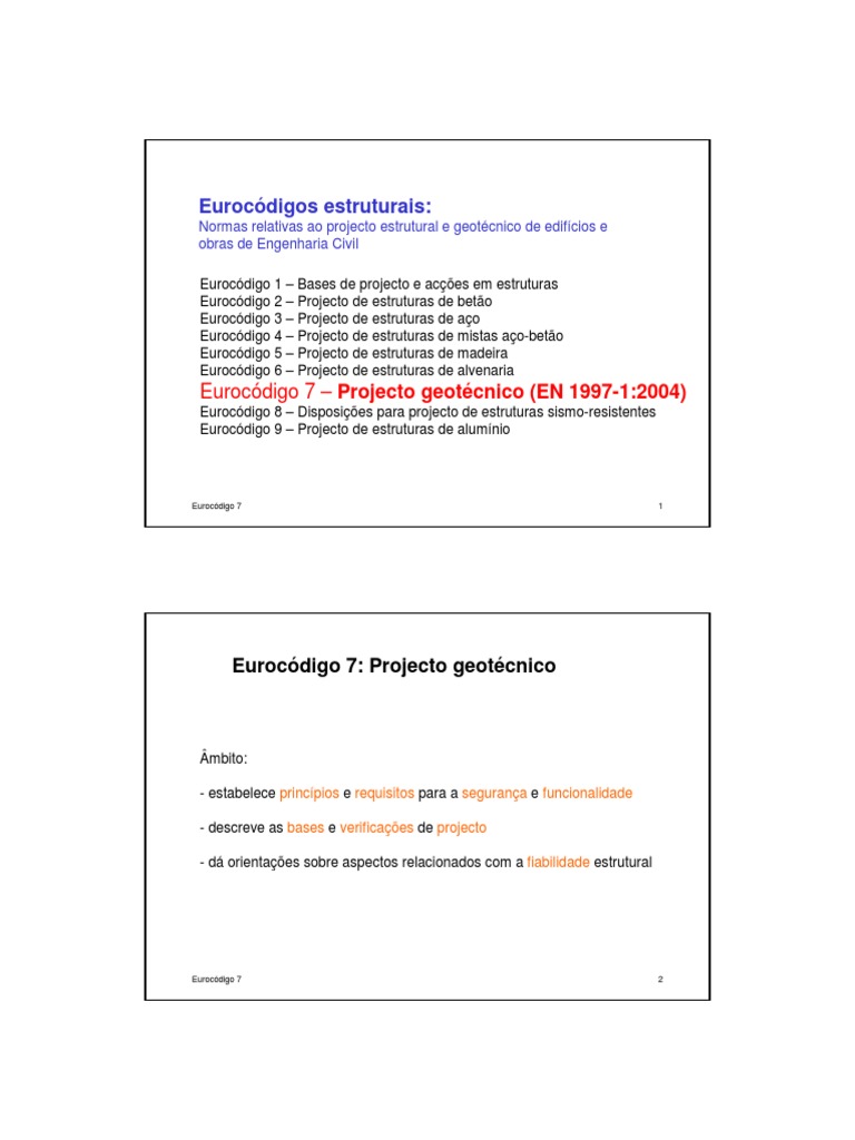 Eurocódigo 7 - Resumo | PDF | Engenharia Geotécnica | Resistência dos materiais