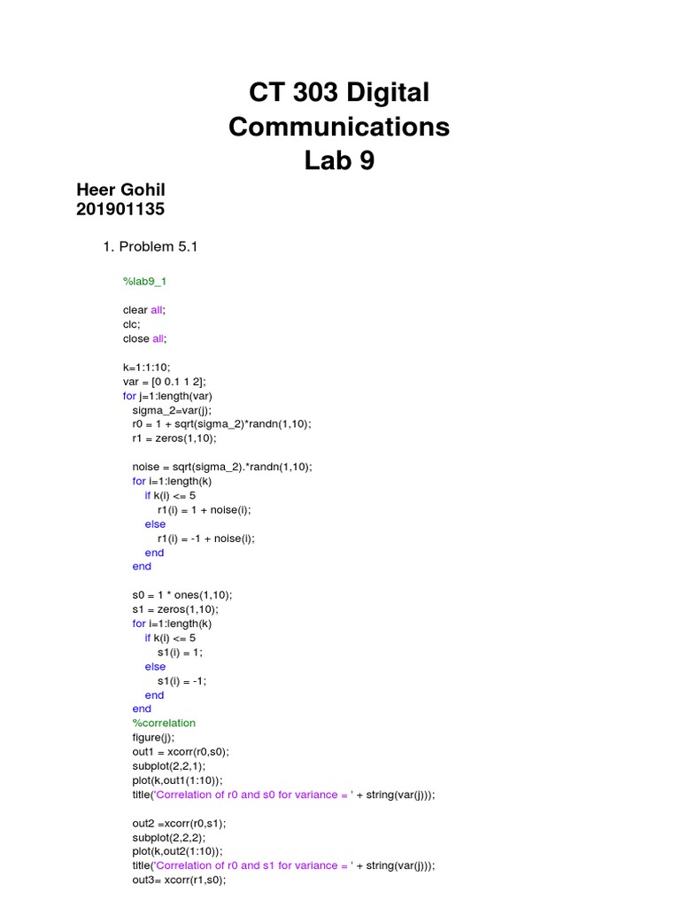 CT 303 Digital Communications Lab 9: Heer Gohil 201901135 | PDF ...