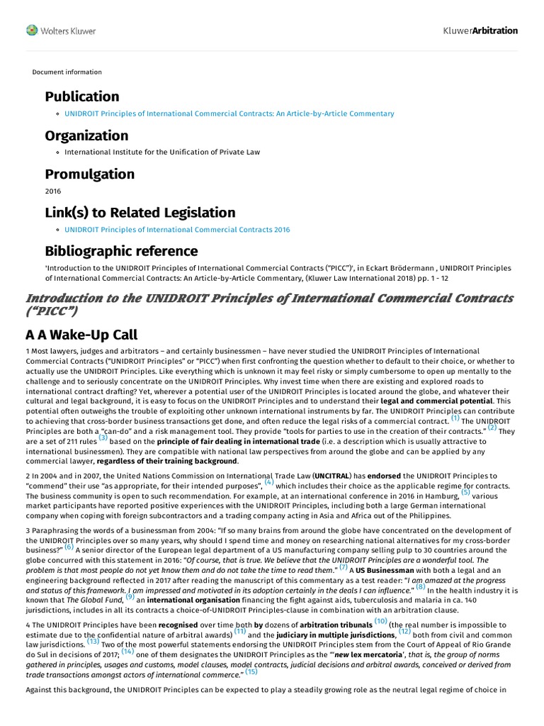 Introduction To The UNIDROIT Principles of International Commercial ...