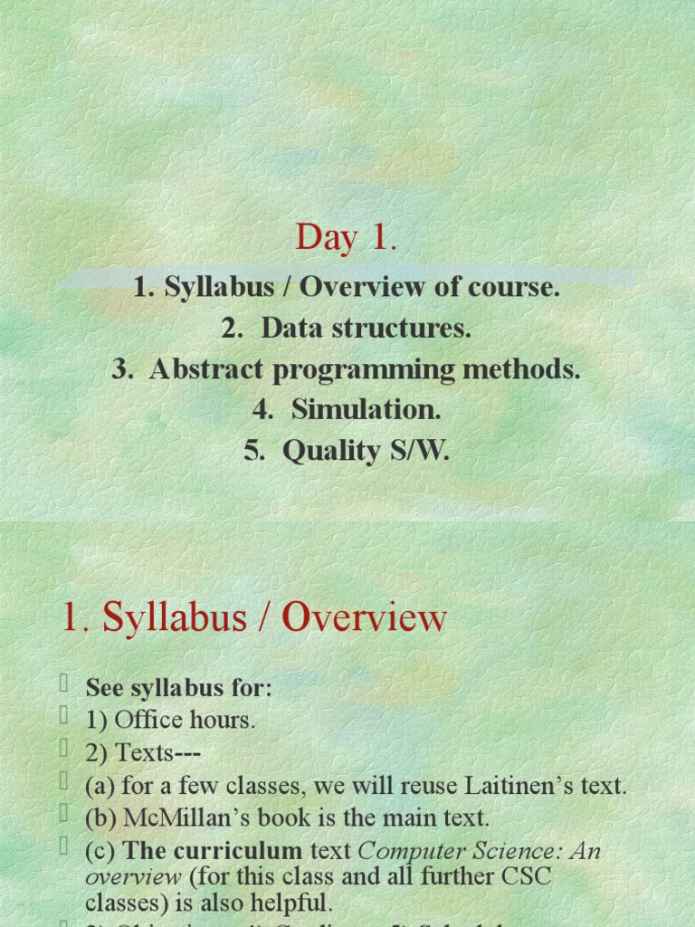 CSC300 Day 1 Spring 2008 | PDF | Abstraction (Computer Science ...