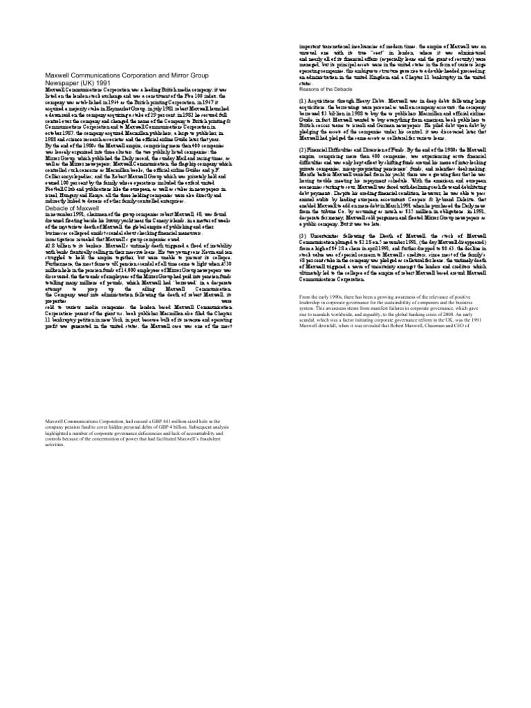 Maxwell Communications Corporation and Mirror Group Newspaper | PDF ...