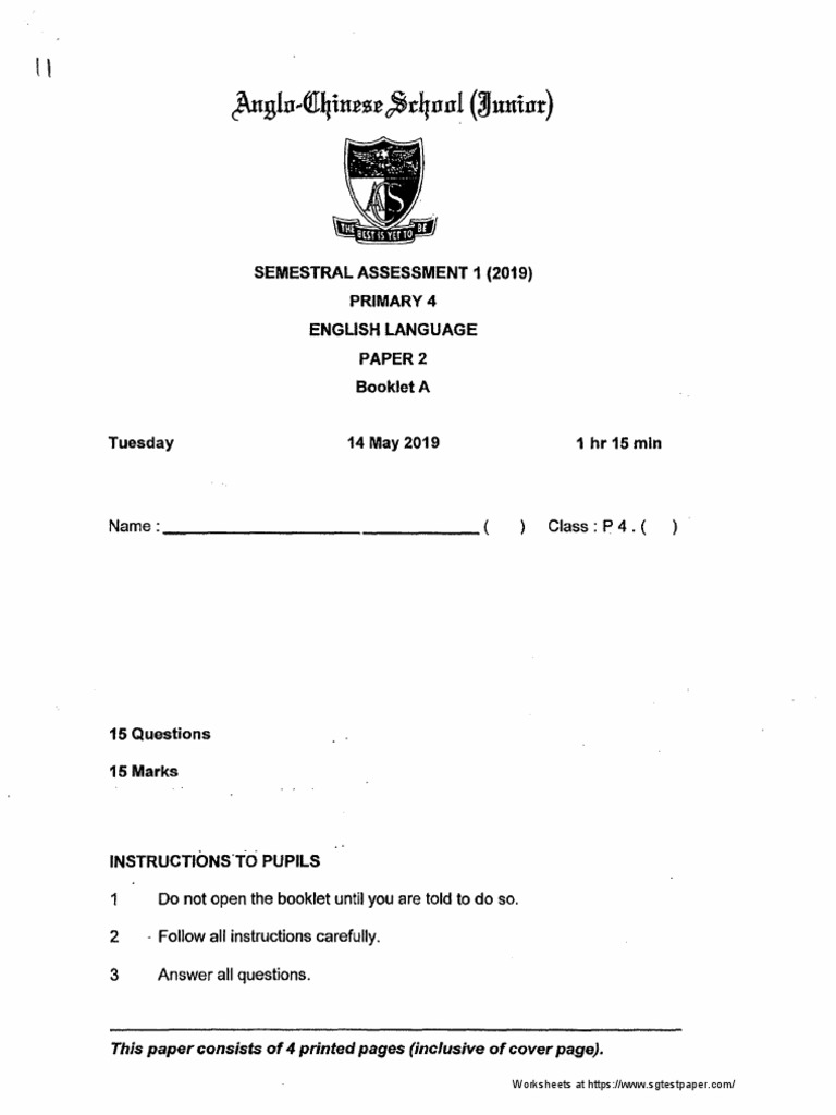 P4 English SA1 2019 ACS Exam Papers | PDF
